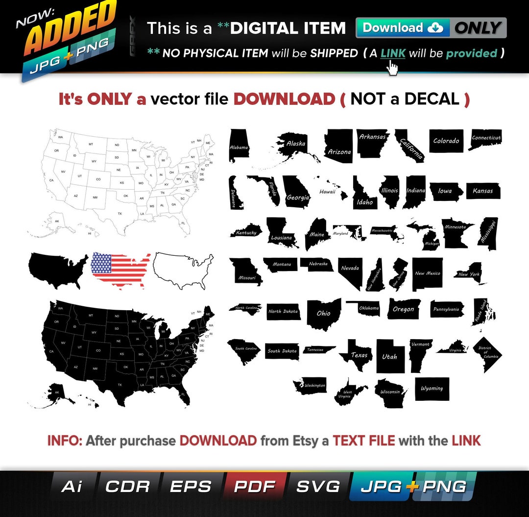 56 USA Maps Vectors Ai, Cdr, Eps, Pdf, Svg, Also Jpg, Png Instant ...