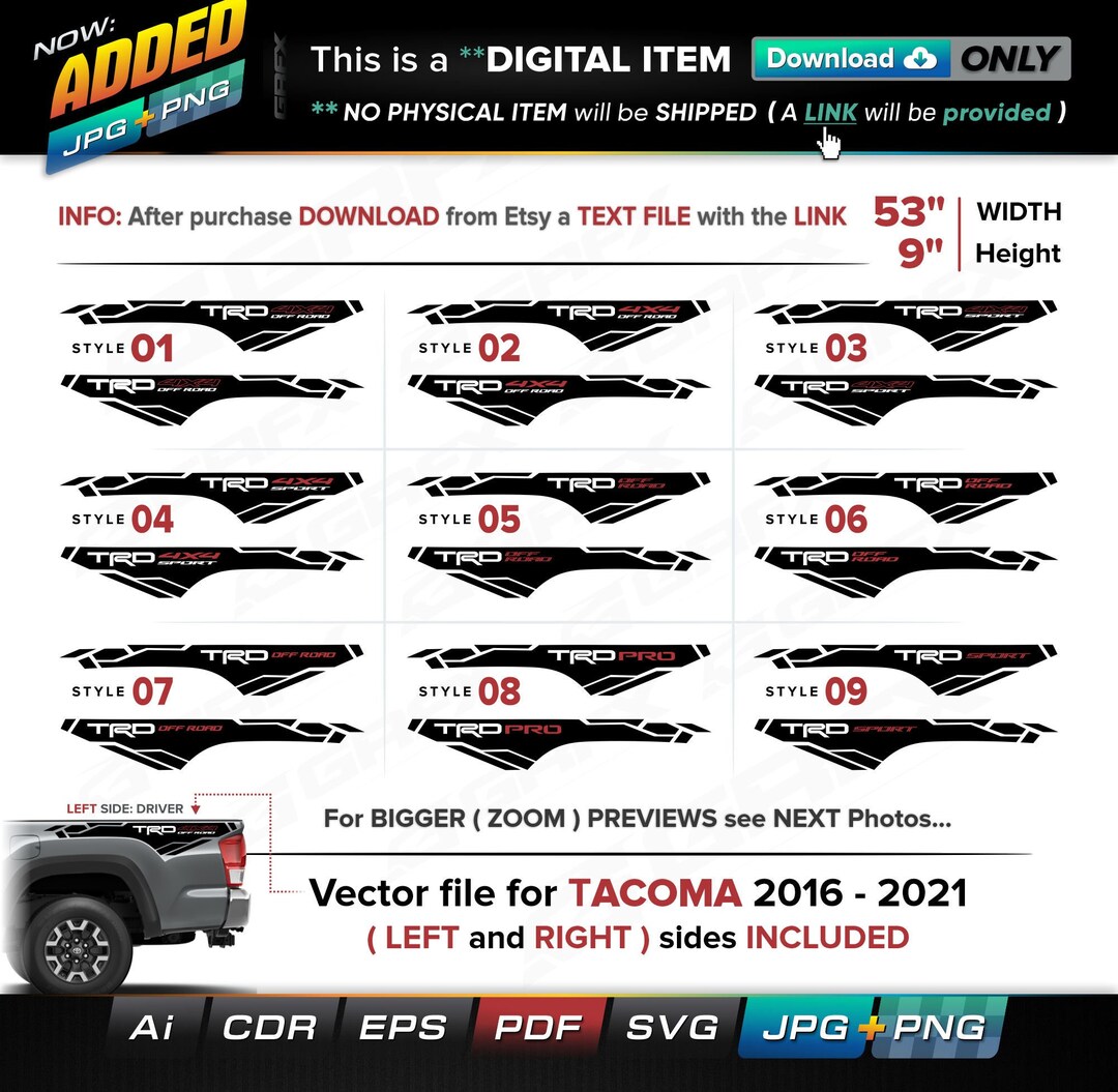 18 9 Sets Vector File for Tacoma Bed 2016-2021 Ai, Cdr, Eps, Pdf, Svg ...