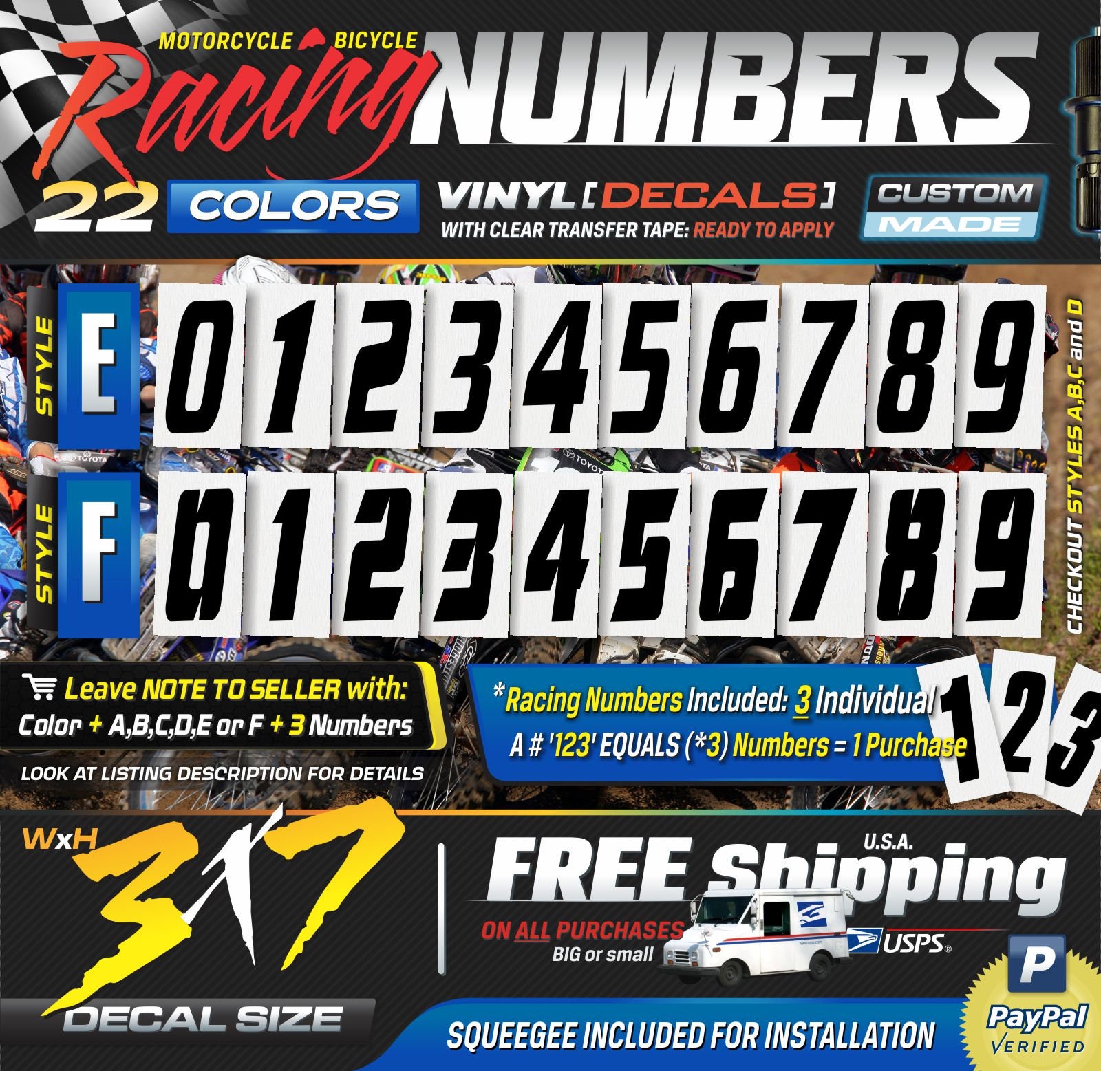 3x7 3 Racing Numbers Vinyl Decal for Motorcycle Bicycle | Etsy