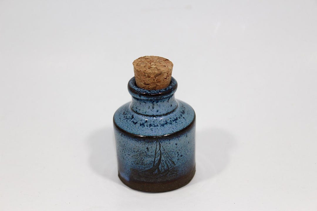 Blue Ceramic Potion Bottle With Ship Engraving - Etsy