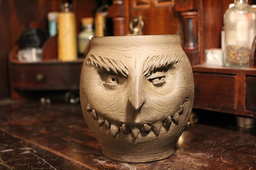 Black Stoneware Ceramic Face Vase Jar: Plots and Mischief - Etsy