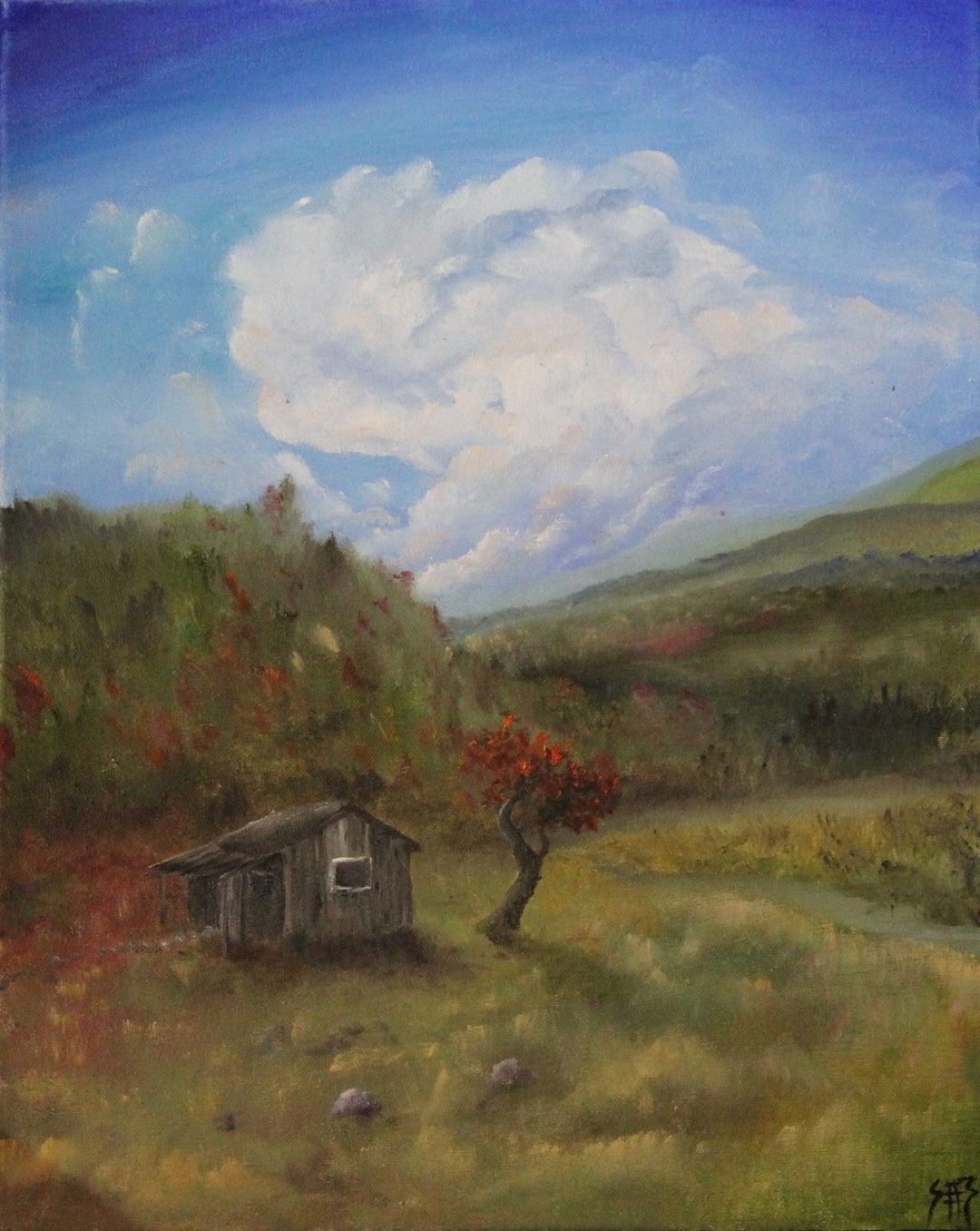 Original Landscape Oil Painting: Ominous Clouds Over the Cabin, 20"x16 ...