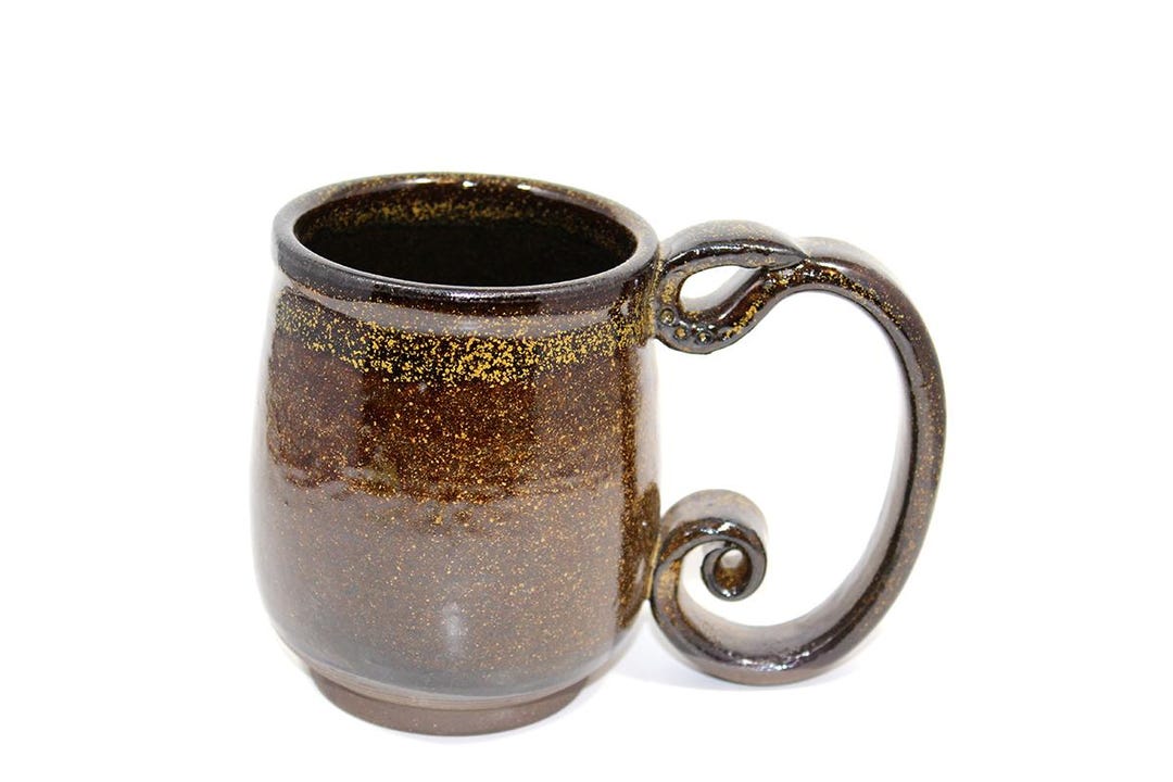 Handmade Ceramic Tea Dust Tenmoku Gold Coffee Mug With Spiral Handle 16 ...