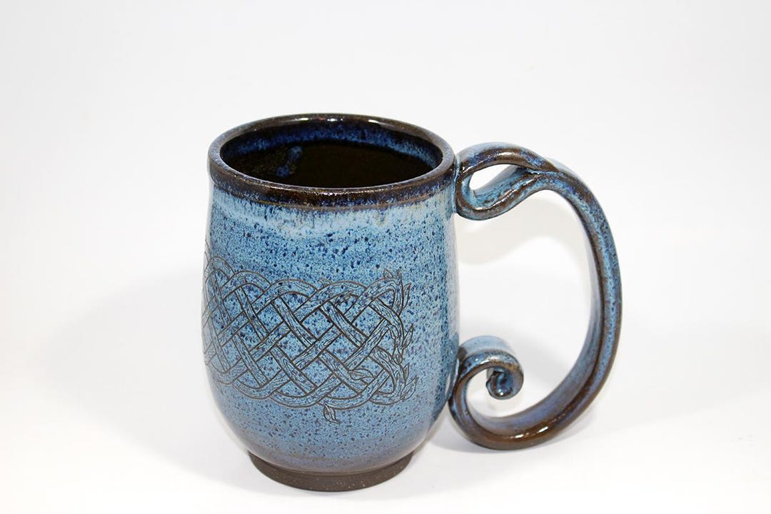 20 Oz. Handmade Ceramic Mug: Celtic Knot With Tiny Dragon - Etsy