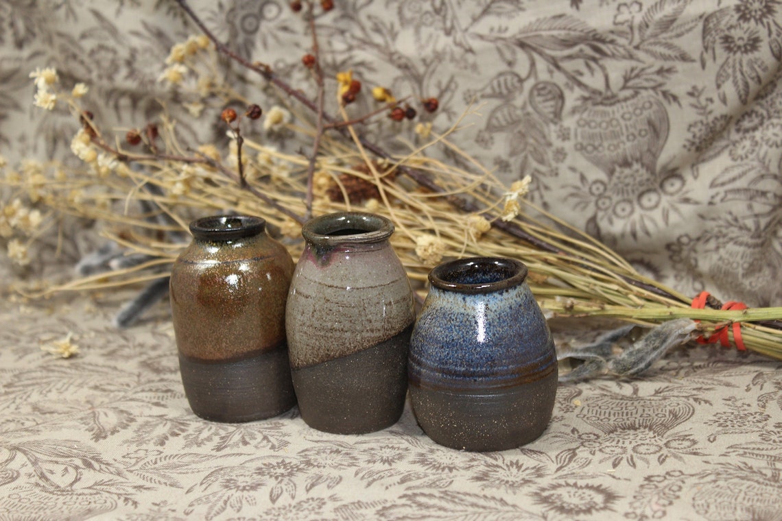 Family of Three Tiny Round Miniature Ceramic Vases - Etsy