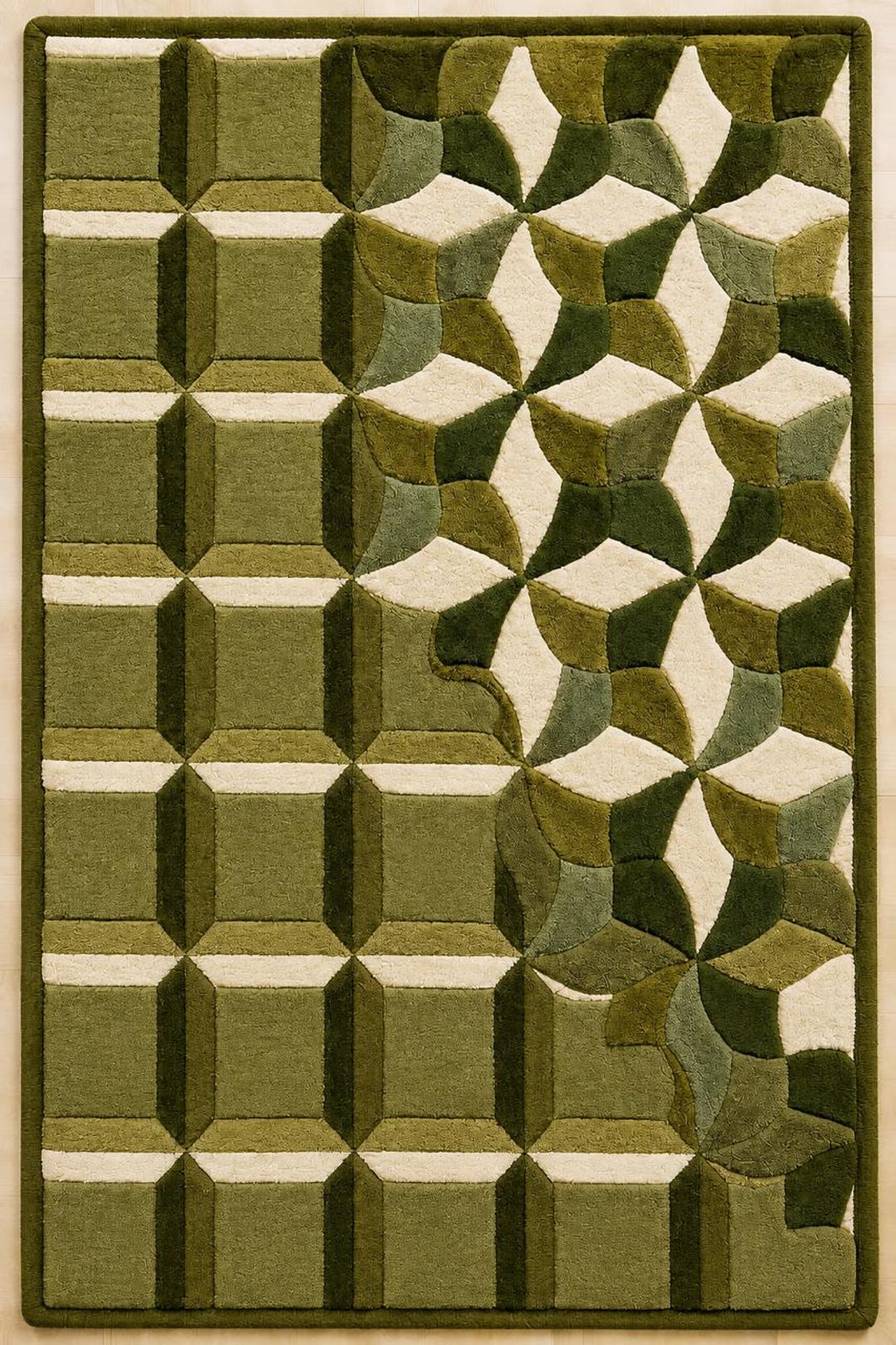 Buy Hand-tufted Geometric Area Rug, Green Ivory Abstract 3D Cube ...