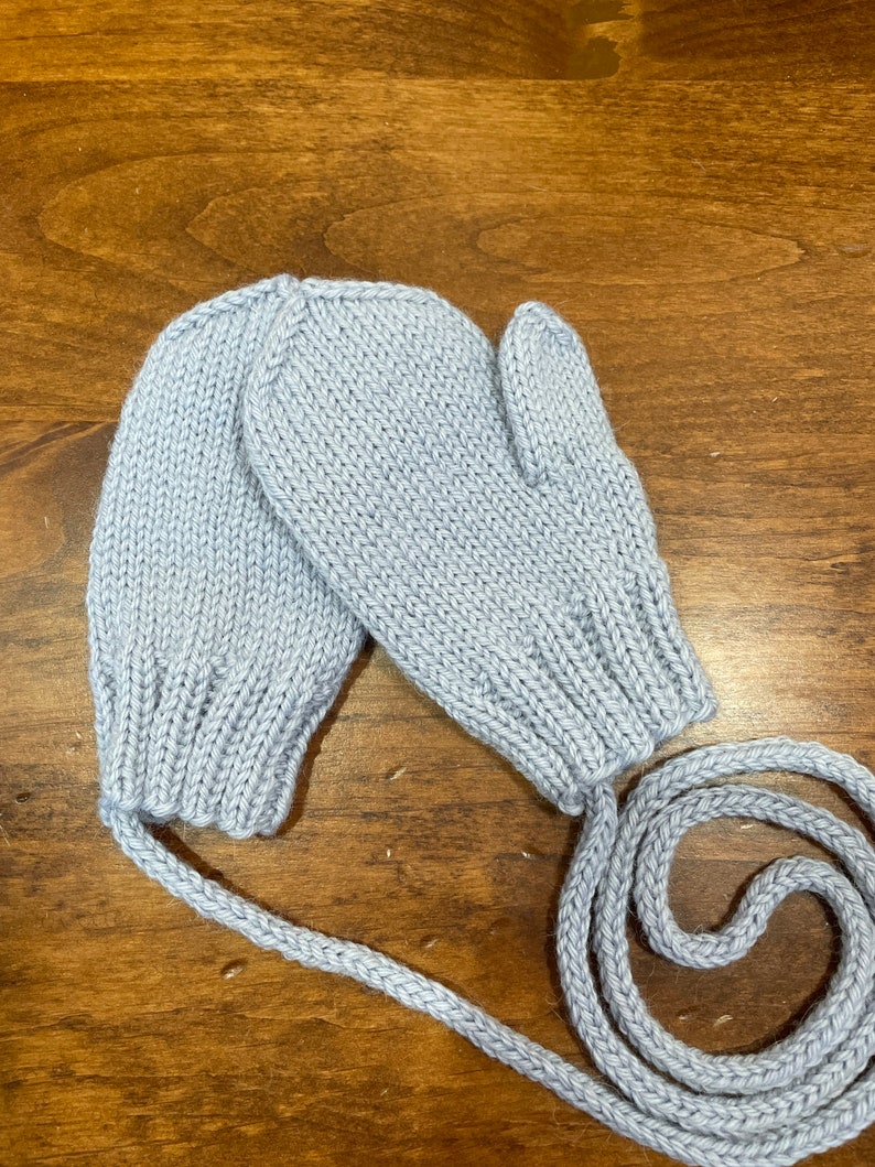 Hand knitted mittens with thumb and string size 12-24 months | Etsy