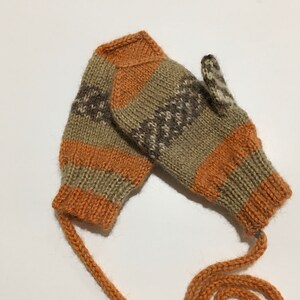 Hand knitted mittens with thumb and string size 24 months old | Etsy