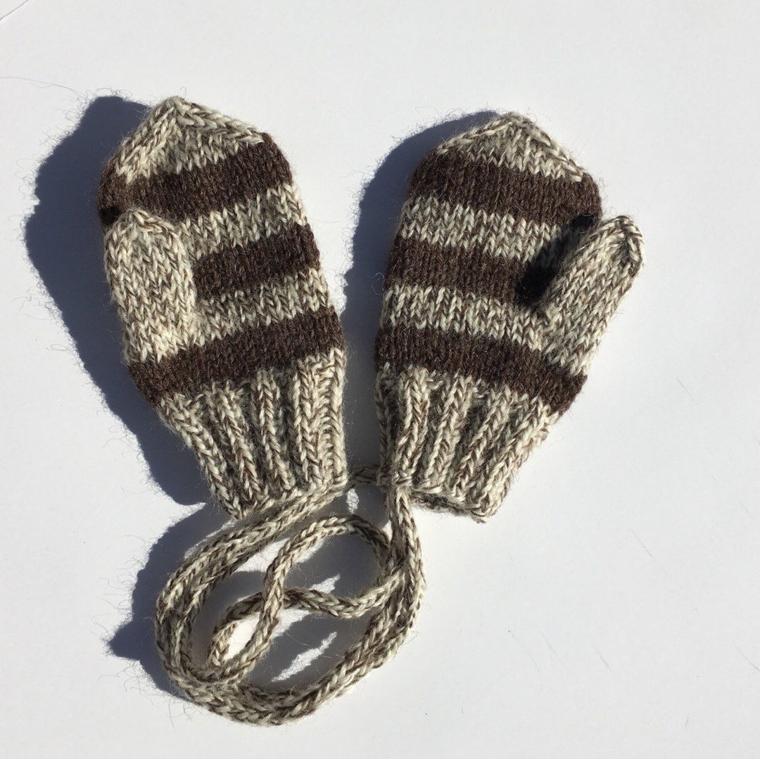Hand Knitted Mittens With Thumb and String Size 12-24 Months Old. Ready ...