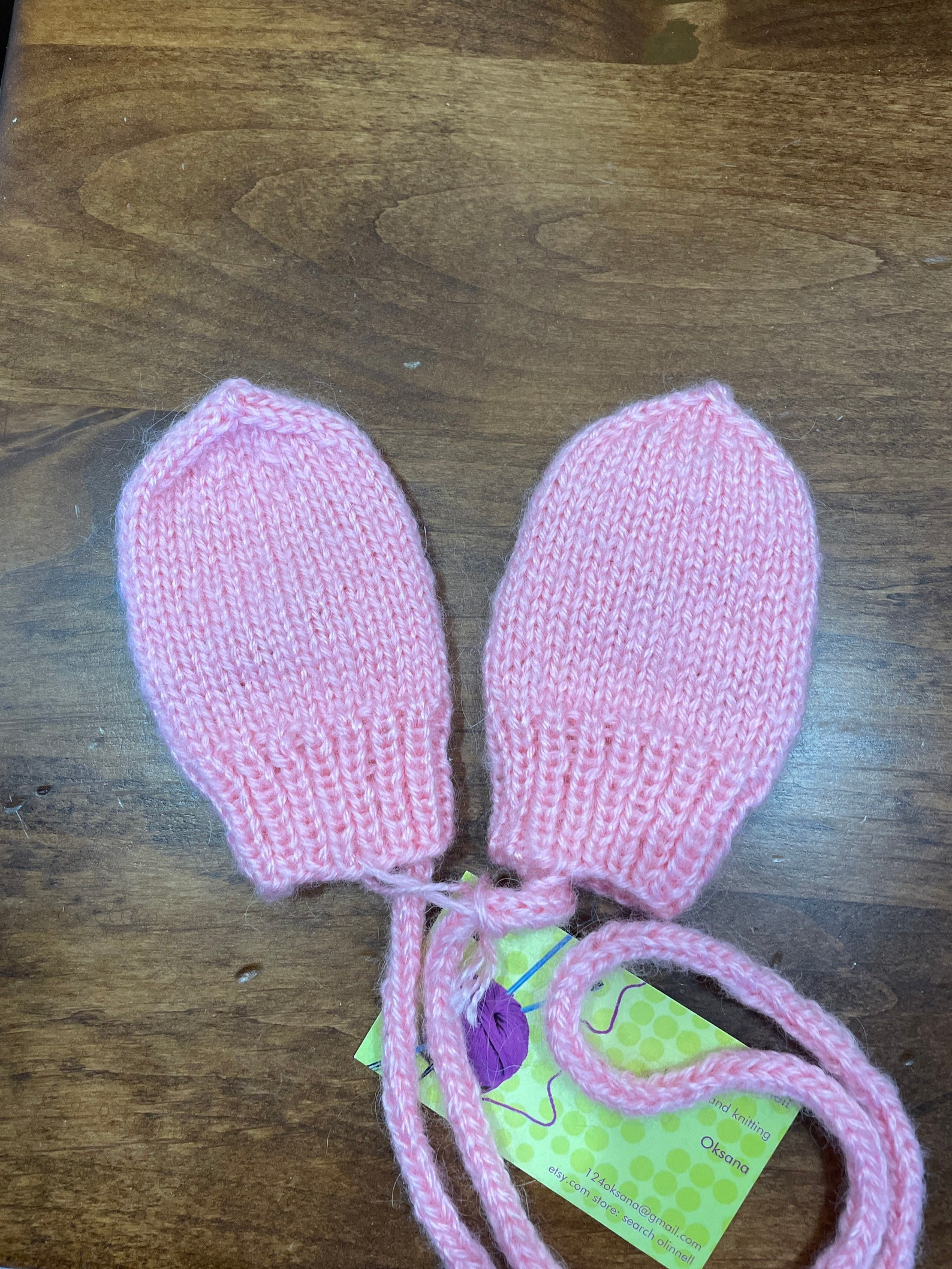 Baby Girl Hand Knit Mittens No Thumb With String Size 6-12 Months Olds ...