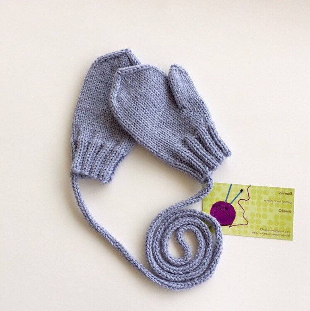 Hand Knitted Mittens With Thumb and String, Size 12-24 Months Old ...