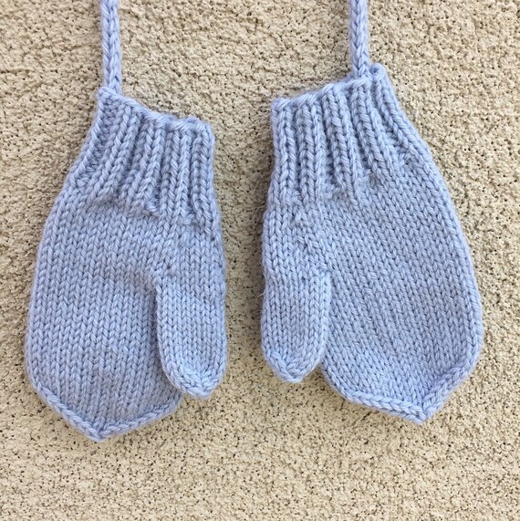 Hand knitted mittens with thumb and string size 12-24 months | Etsy