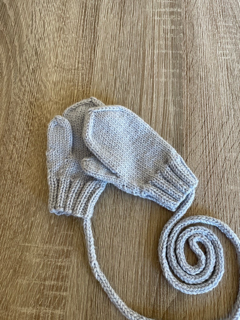 Hand knitted mittens with thumb and string size 12-24 months | Etsy