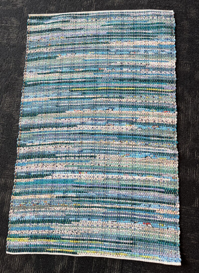 Teal and White Rag Rug - Etsy