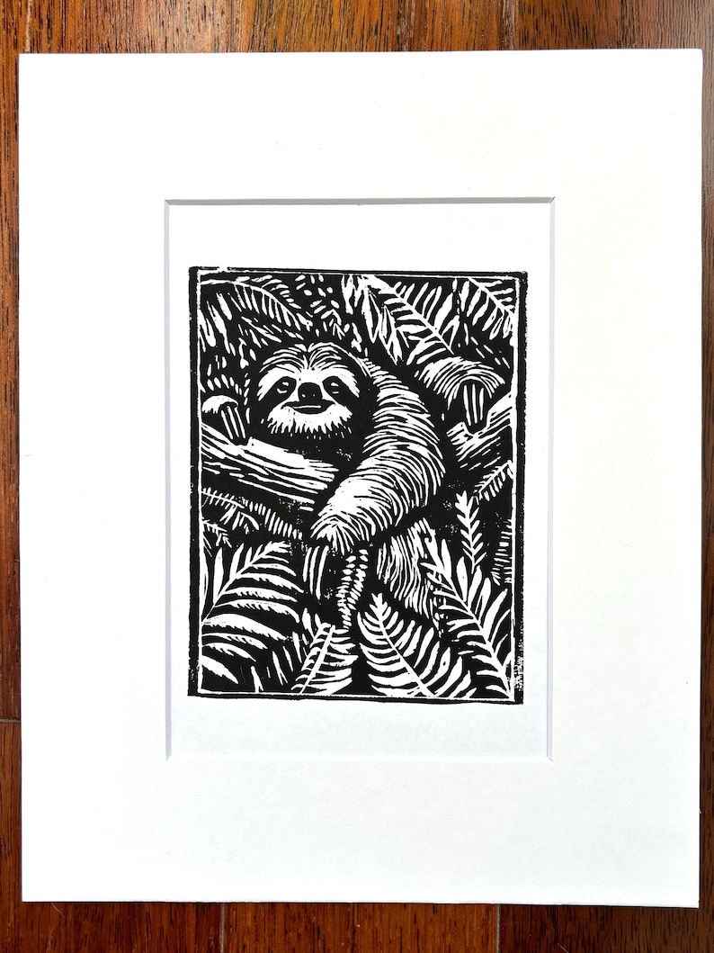 Sloth Linocut Block Print - Etsy