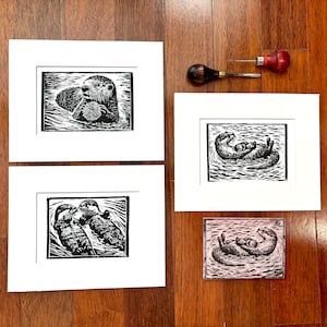Otters Holding Hands Linocut Block Print Sea Otter - Etsy