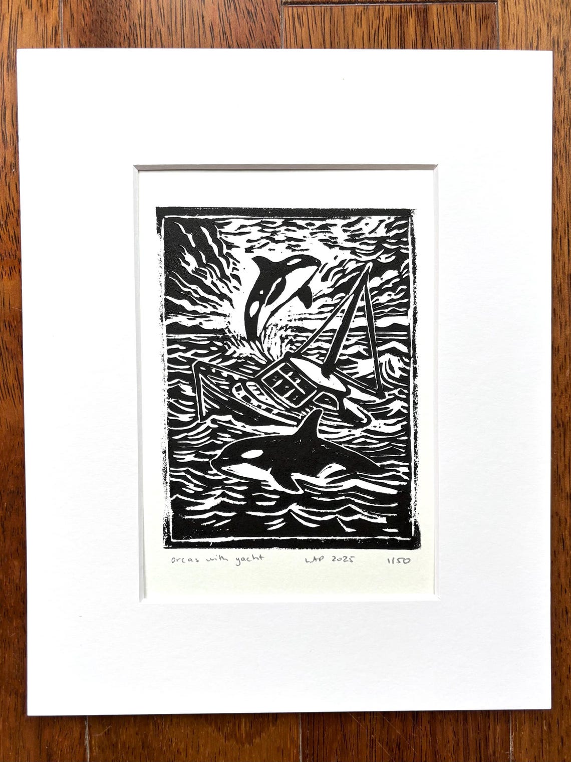 Orcas Sinking Ships Linocut Block Print - Etsy