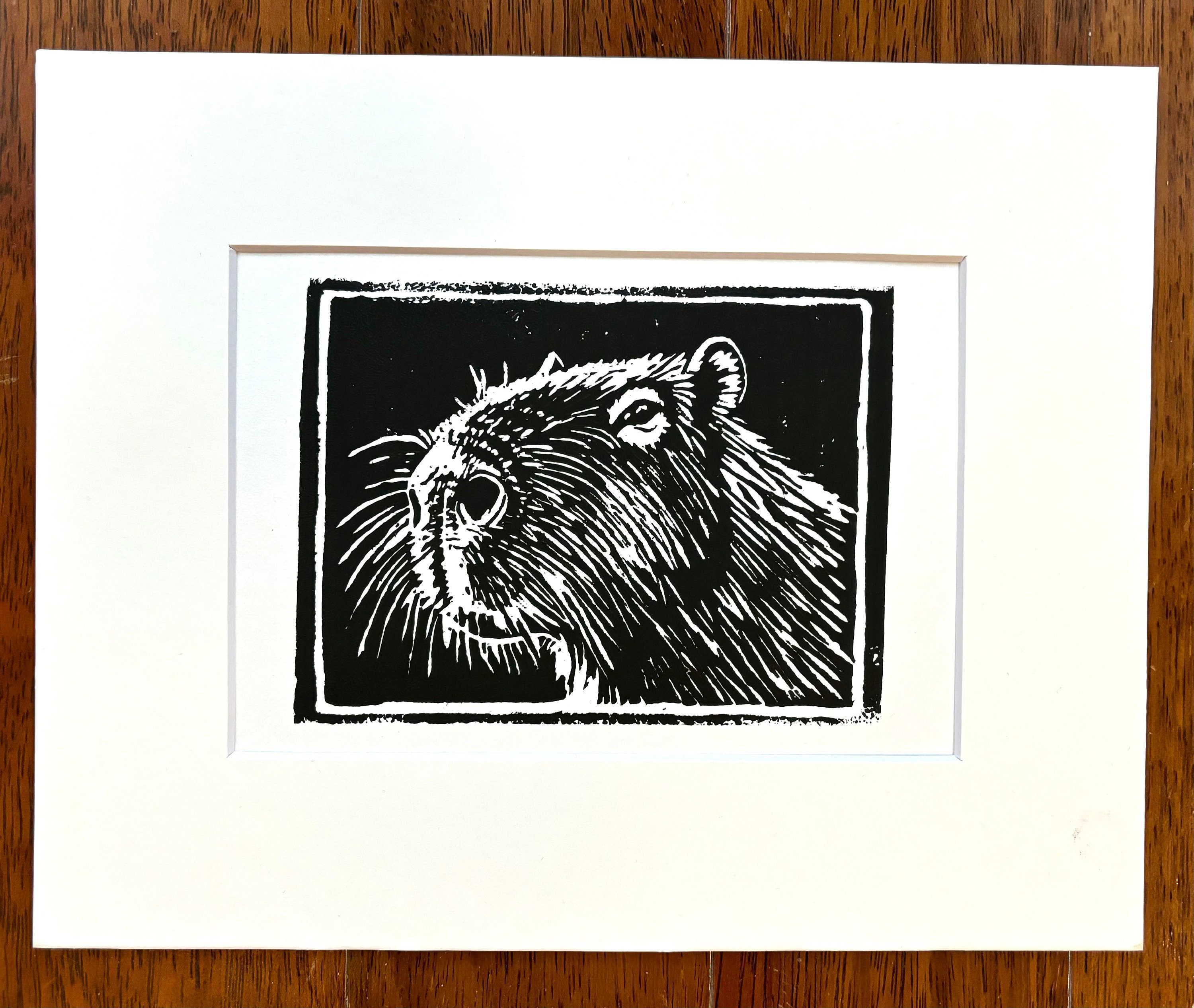 Capybara Linocut Block Print Rodent - Etsy