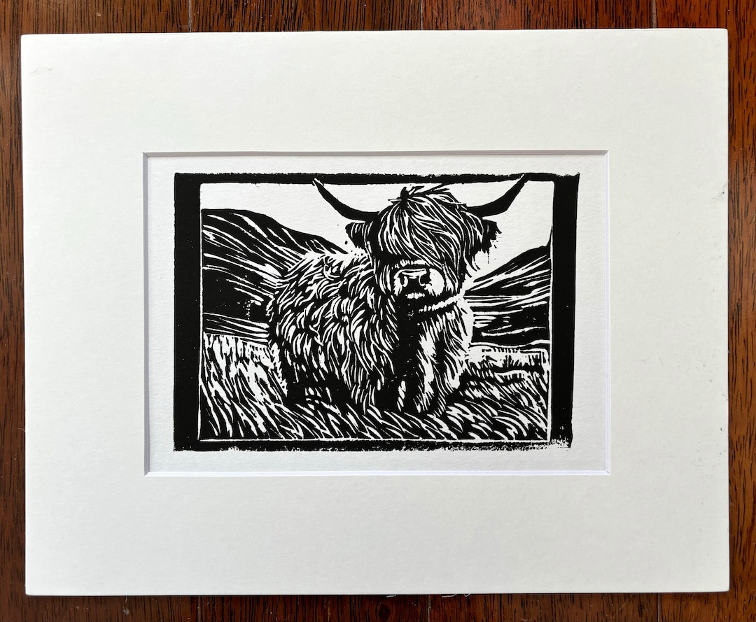 Scottish Highland Cattle Cow Linocut Block Print - Etsy