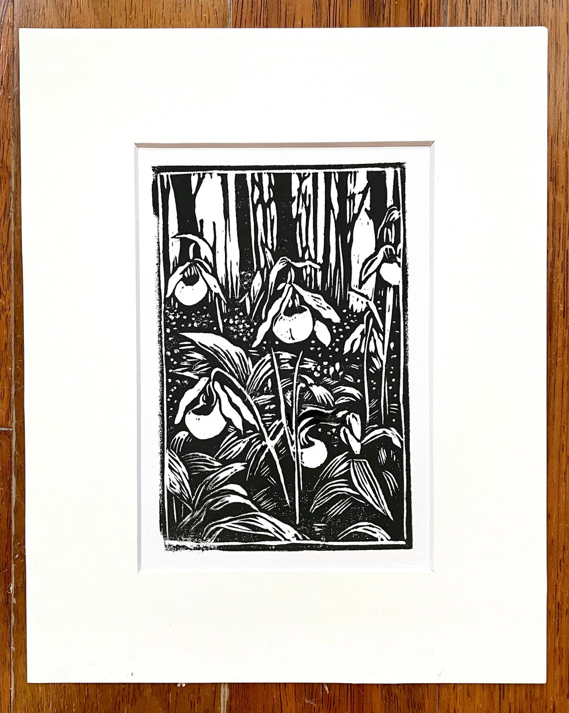 Lady's Slipper Orchid Woodland Flowers Linocut Block Print - Etsy