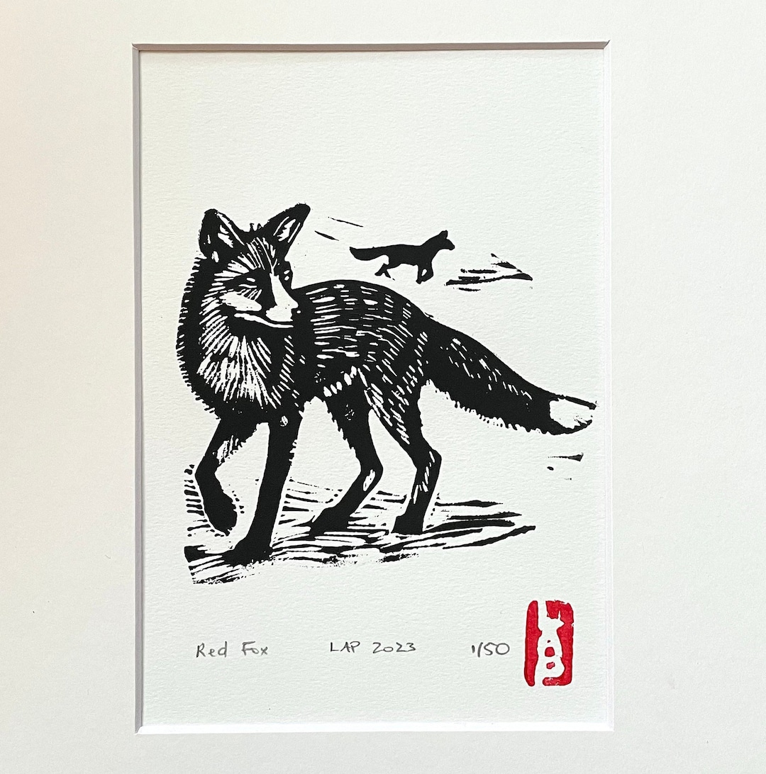 Red Fox Lino Print Linocut Print Block Print - Woodland Animals ...