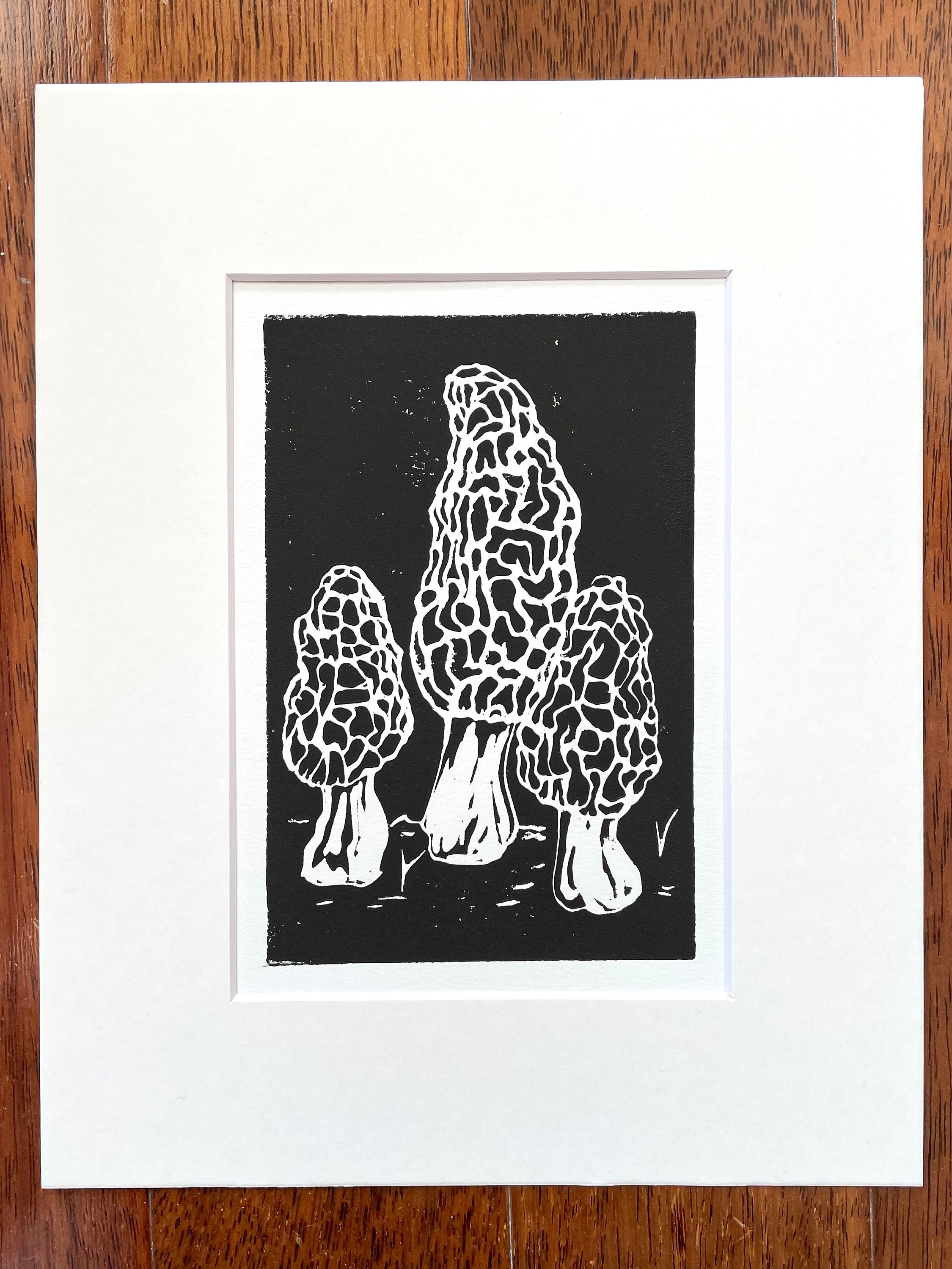 Morel Mushroom Print - Linocut Print Lino Print Block Print - Mighty ...