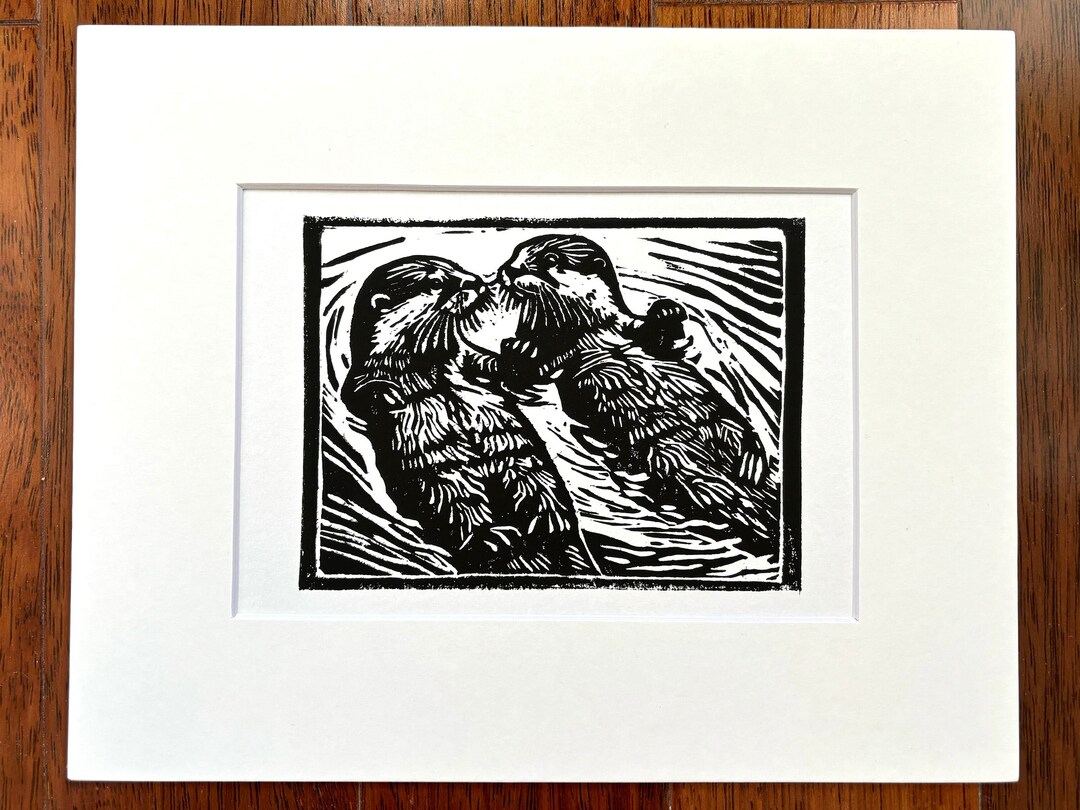 Otters Holding Hands Linocut Block Print Sea Otter - Etsy