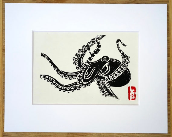 Octopus Lino Print Linocut Print Linoprint | Etsy