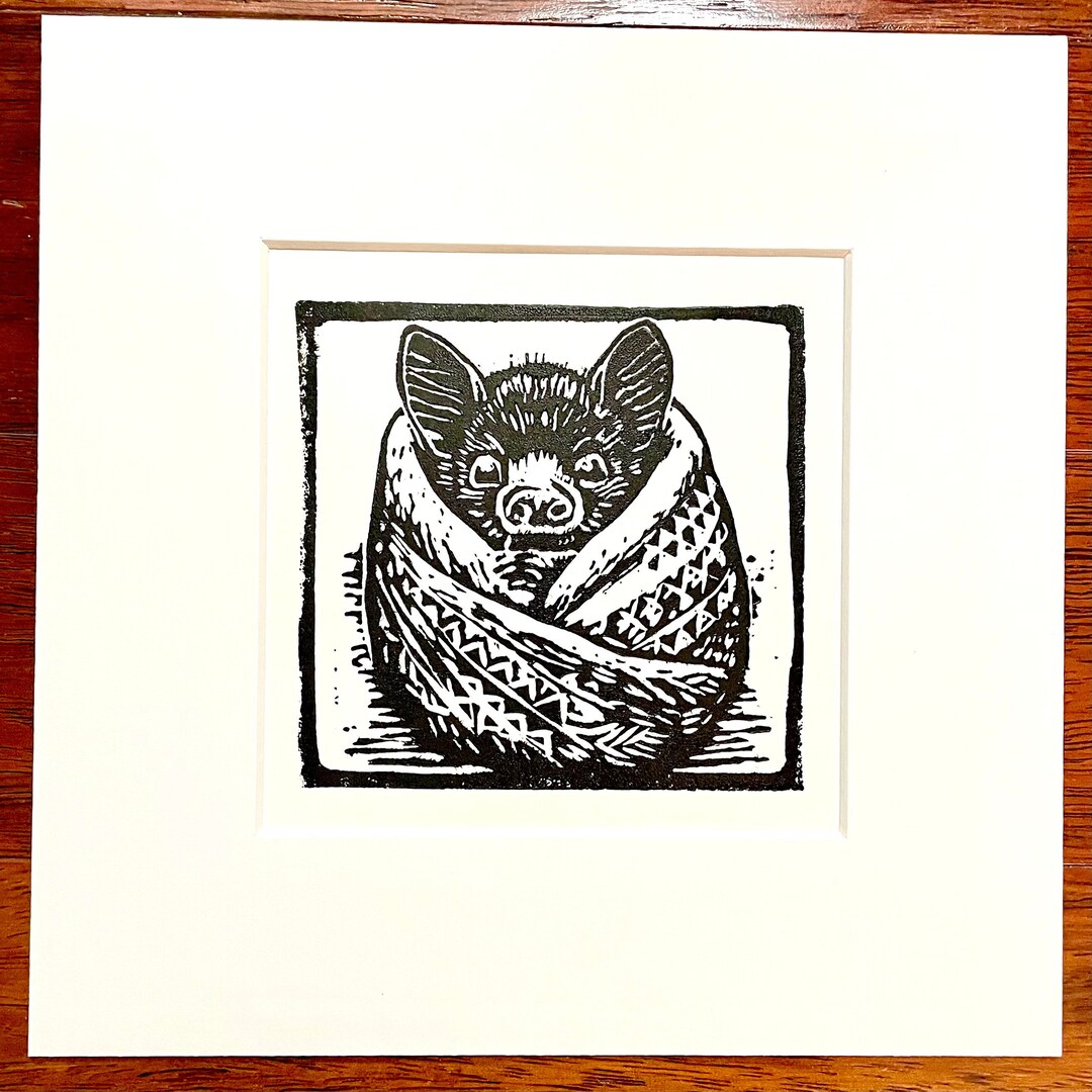 Bat in a Blanket. Linocut Lino Block Print - Little Brown Bat - Etsy