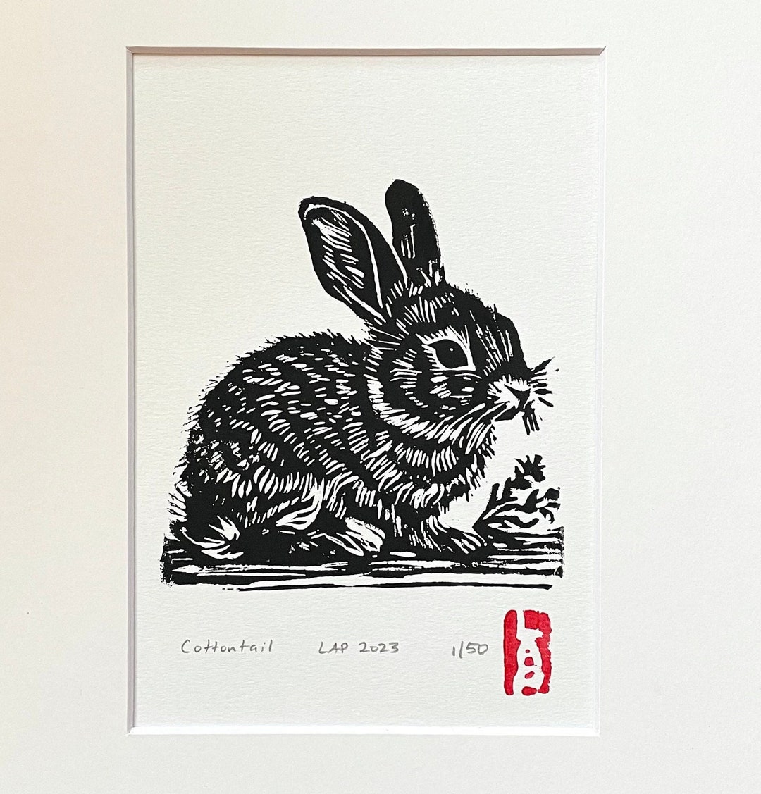 Cottontail Bunny Linocut Print Lino Print Block Print - Woodland ...