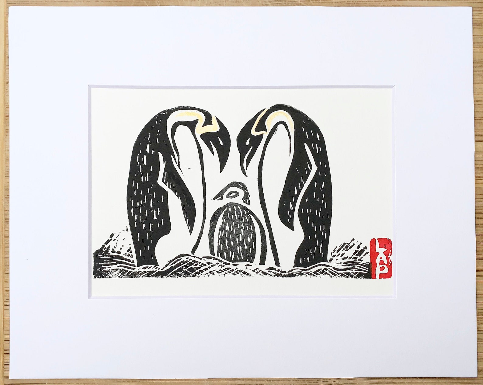 Penguin Family Linocut Print Animal Family Lino Print | Etsy