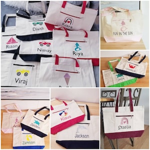 Canvas Zippered Pool Bag, Personalized Kids Beach Tote Bag, Full Gusset ...