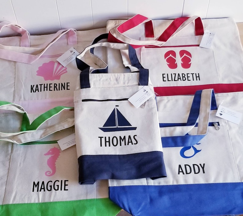 Canvas Zippered Pool Bag Personalized Kids Beach Tote Bag - Etsy