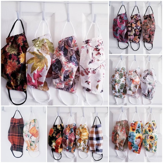 Fall Face Mask Made in USA Pumpkins Leaves Plaid Birds Travel | Etsy