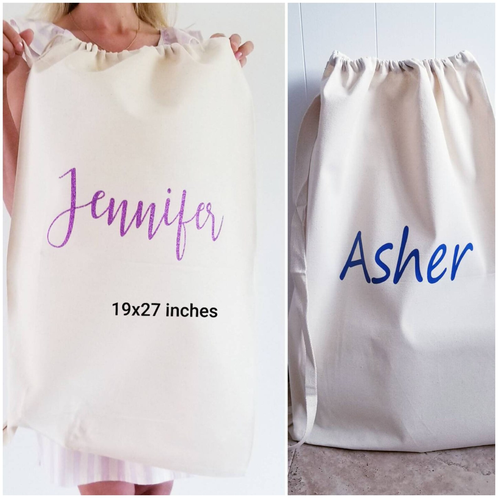 Personalized Laundry Bag, Large Spacious Drawstring Sturdy Cotton ...