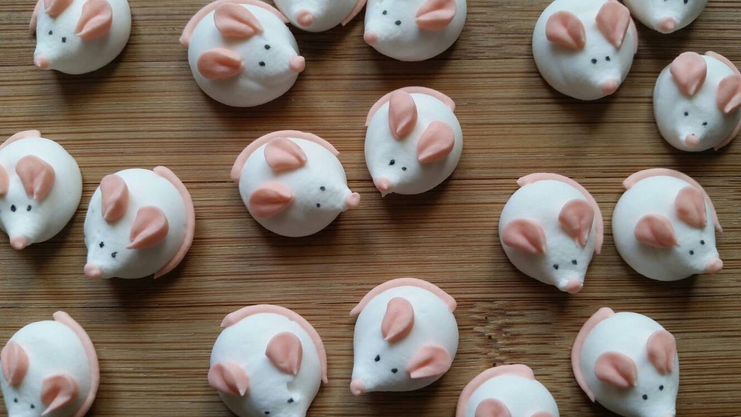 Made to Order | 1 Dozen Royal Icing White Mice | Sugar Mice Fondant ...