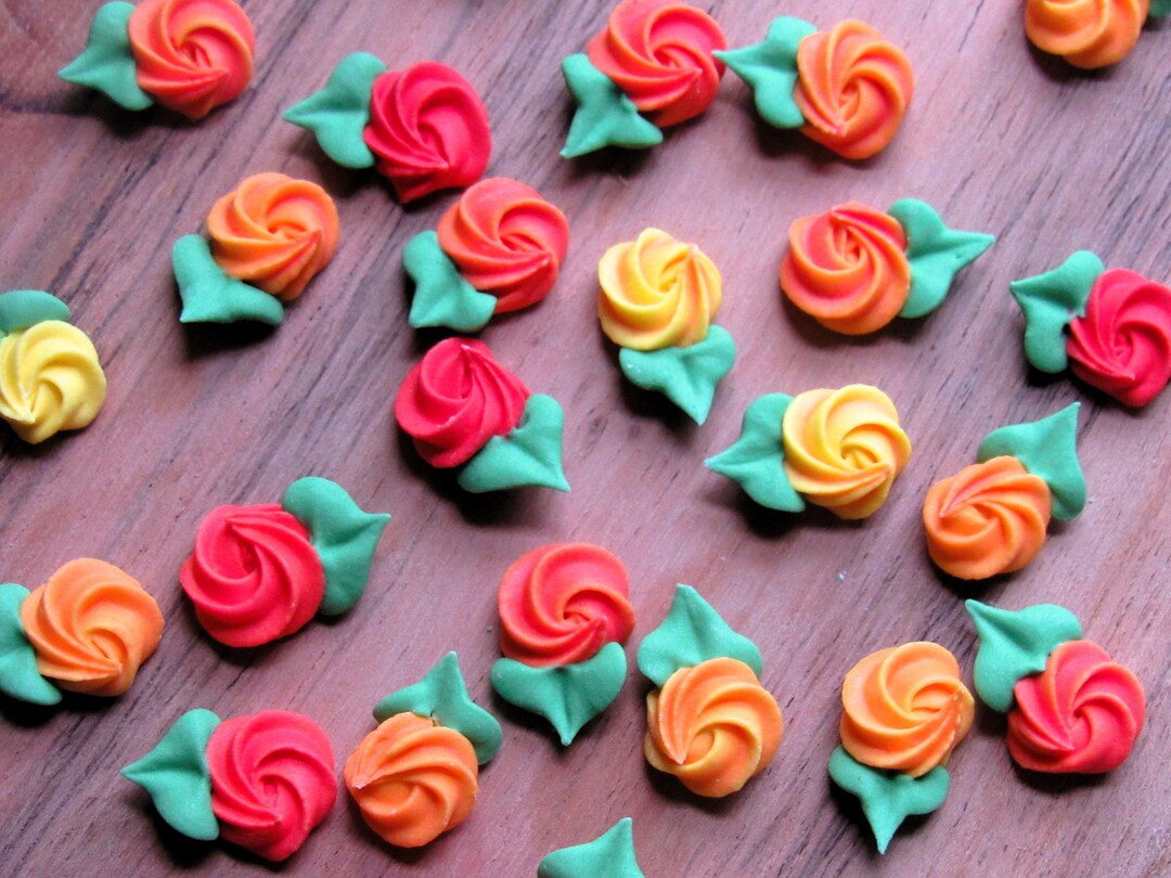 24 Mini Royal Icing Fall Rosettes | Autumn | 1/2 Inch | Sugar Flowers ...