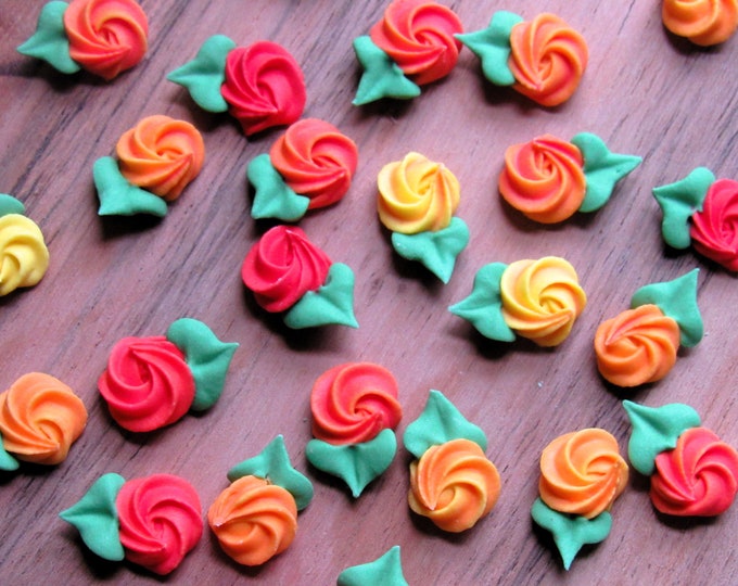 24 Mini Royal Icing Fall Rosettes | Autumn | 1/2 Inch | Sugar Flowers ...