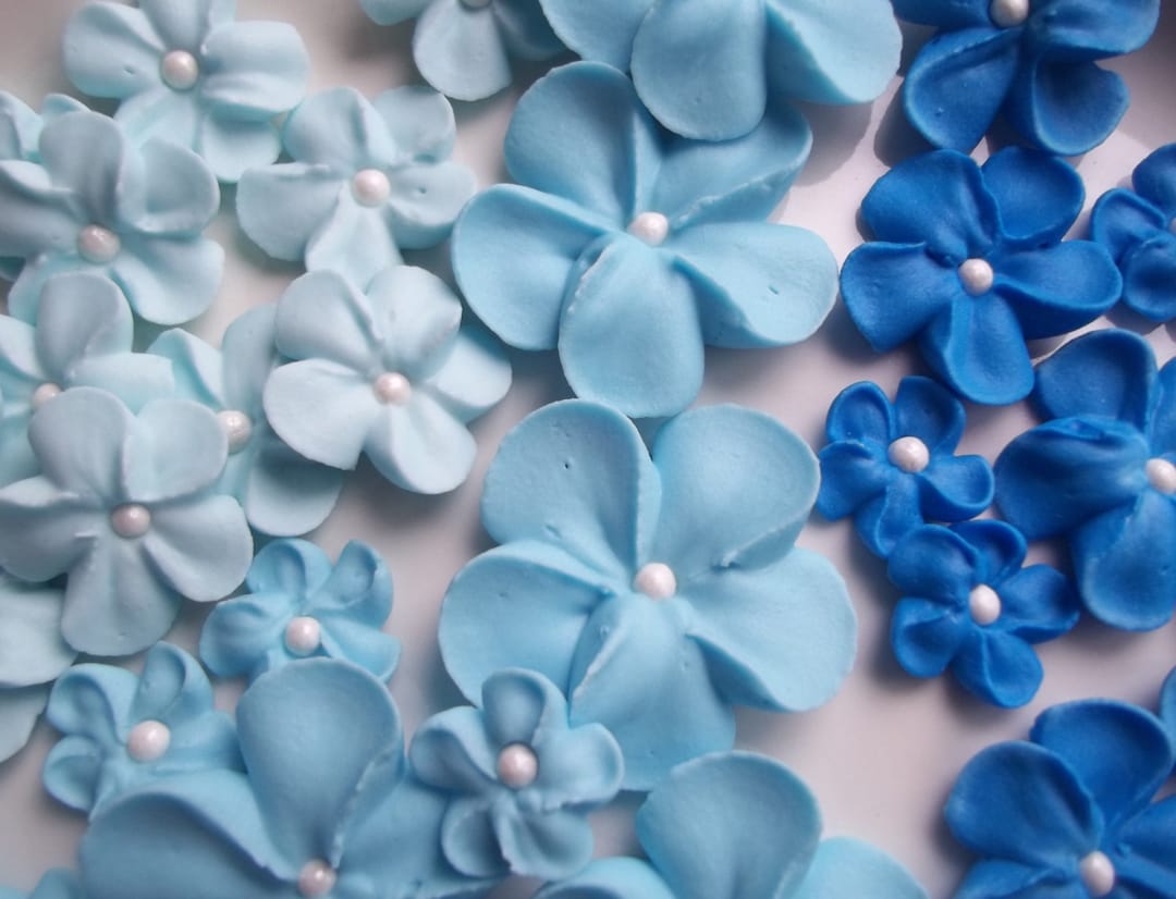 2 Dozen Royal Icing Blue Flowers | Ombre Cake | 3 Sizes | Sugar Flowers ...