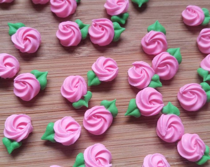 24 Pink Mini Royal Icing Rosettes Icing Roses 1/2 Inch Sugar Flowers ...