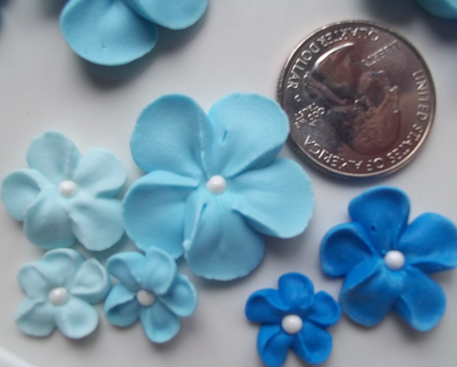 Made to order 2 dozen royal icing blue flowers Ombre cake | Etsy