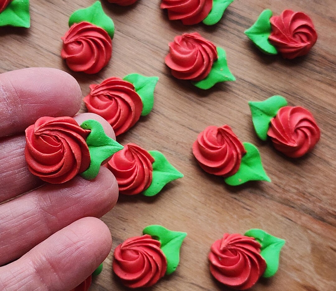 Made to Order | 1 Dozen 1 Inch Red Royal Icing Rosettes | Icing Roses ...