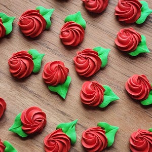 Made to Order | 1 Dozen 1 Inch Red Royal Icing Rosettes | Icing Roses ...