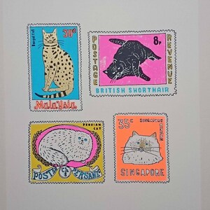 Cat Stamps Screenprint International Cats - Etsy