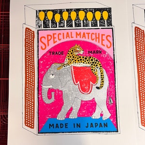 Elephant and Leopard Matchbox - "taken for an Extra Long Ride" - Etsy