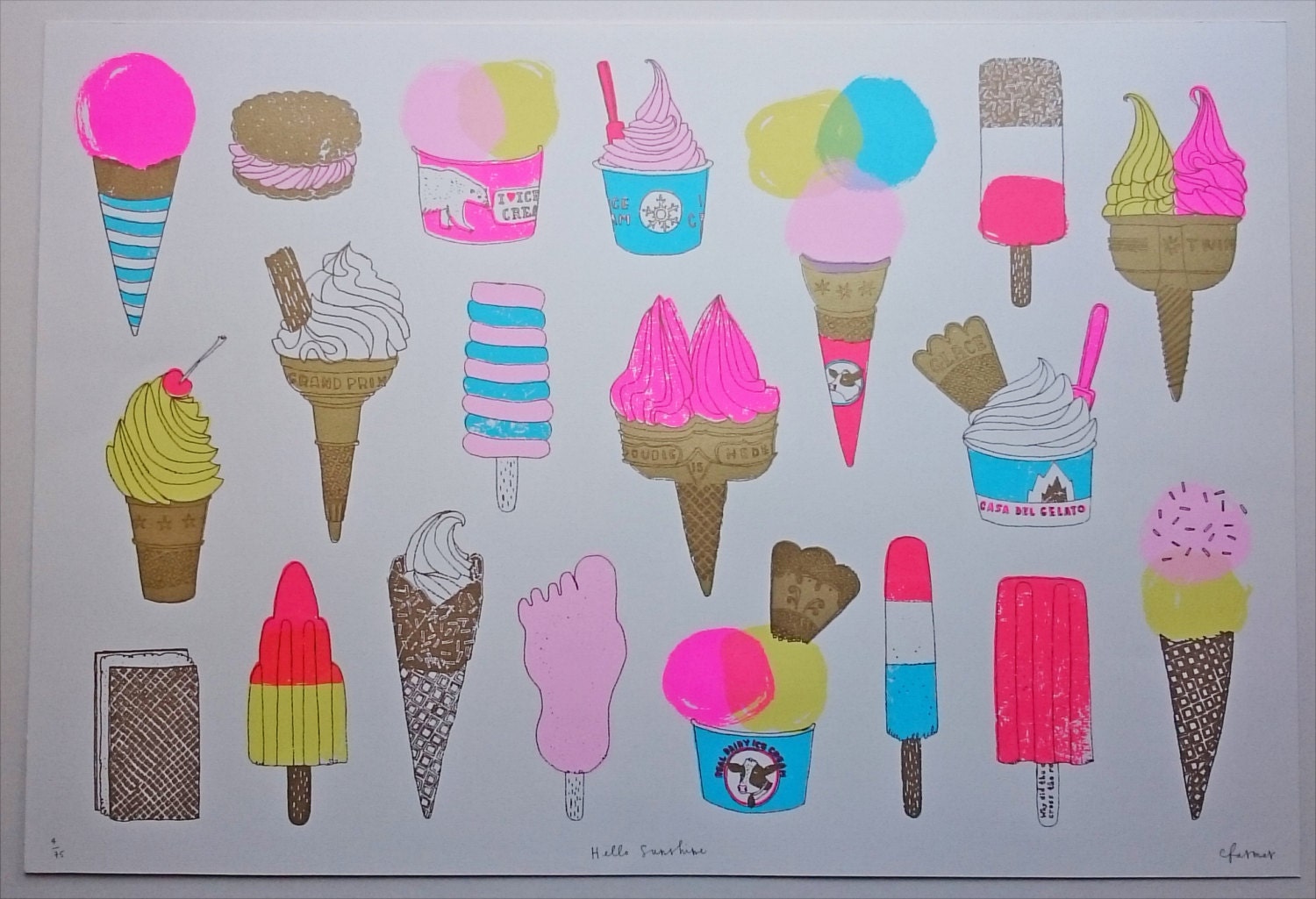 Ice cream screen print Hello Sunshine | Etsy