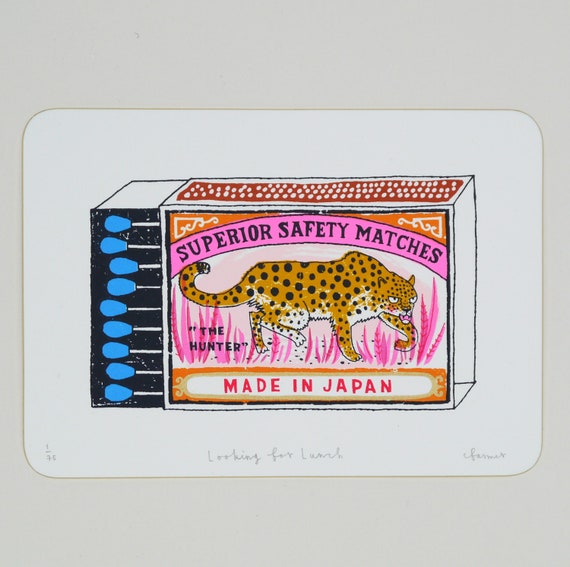 Leopard Vintage Matchbox Screen Print looking for | Etsy