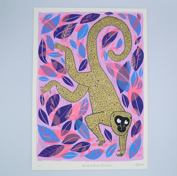 Gold Monkey Screen Print Monkey Means Business | Etsy