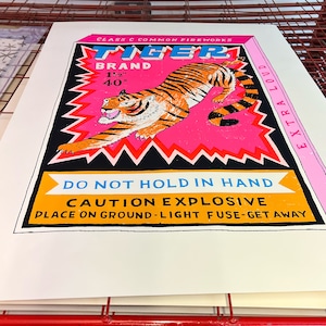 Tiger Firecracker Box Screen Print - Burning Bright - Etsy
