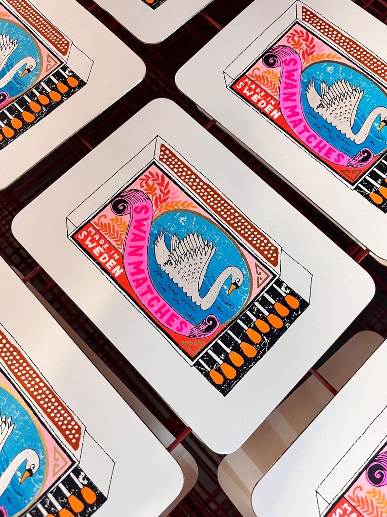 Swan Vintage Matchbox Screen Print - Swanning About - Etsy